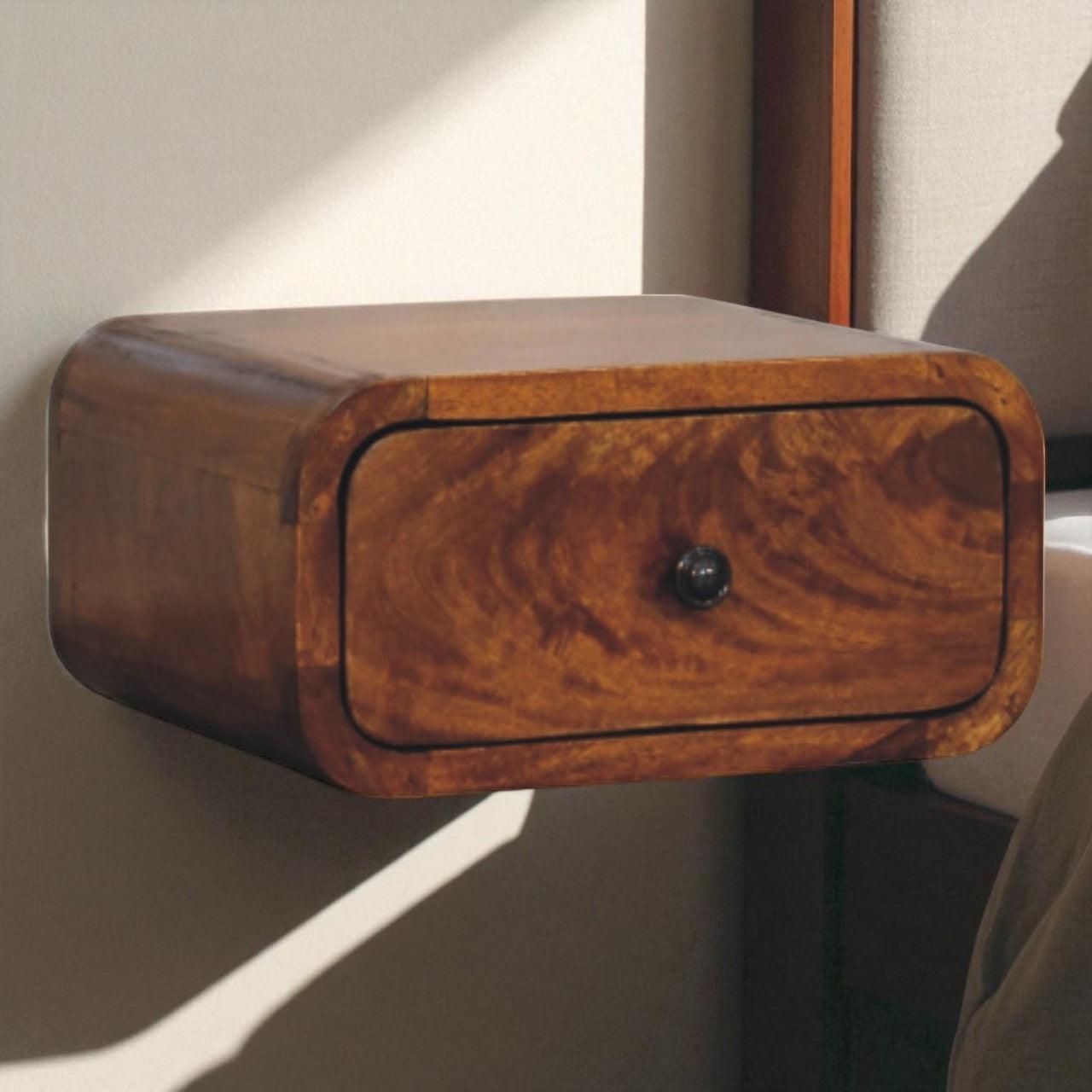 Solid Wood Avora Mini Wall-Mounted Chestnut Nightstand, 1-Drawer, Brow ...